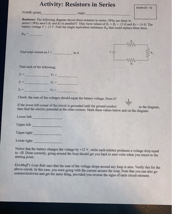 Solved Activity: Resistors in Parallel Grade (0-6) NAME | Chegg.com