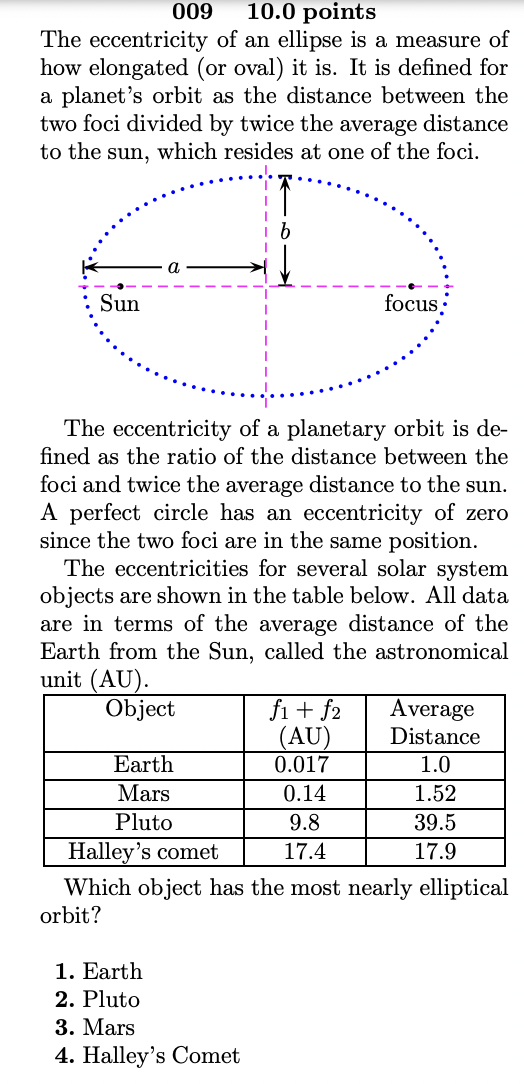 Solved The eccentricity of an ellipse is a measure of how | Chegg.com