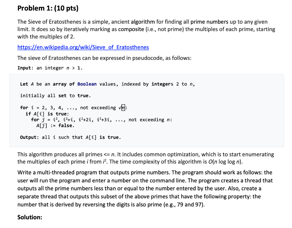 Solved Problem 1: (10 pts) The Sieve of Eratosthenes is a | Chegg.com