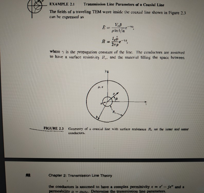 EXAMPLE 2.1 Transmission Line Parameters of a Coaxial | Chegg.com