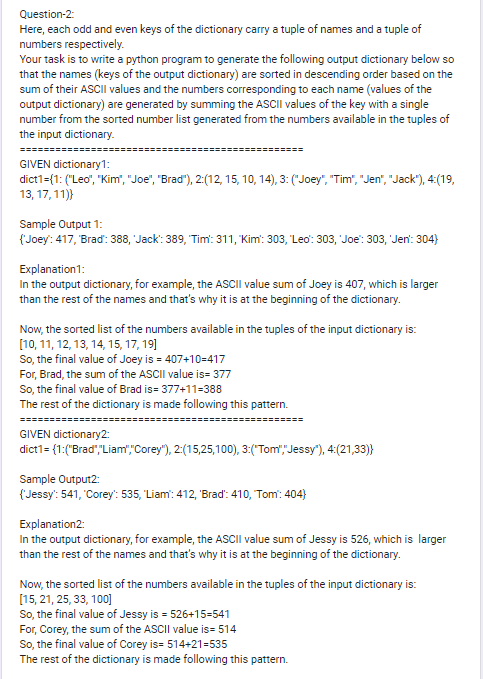Solved Here, each odd and even keys of the dictionary carry | Chegg.com