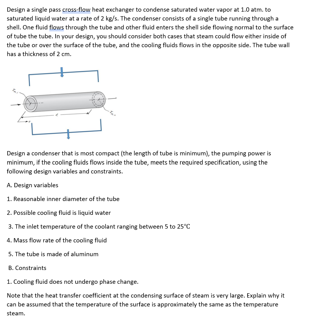 Design a single pass cross-flow heat exchanger to | Chegg.com