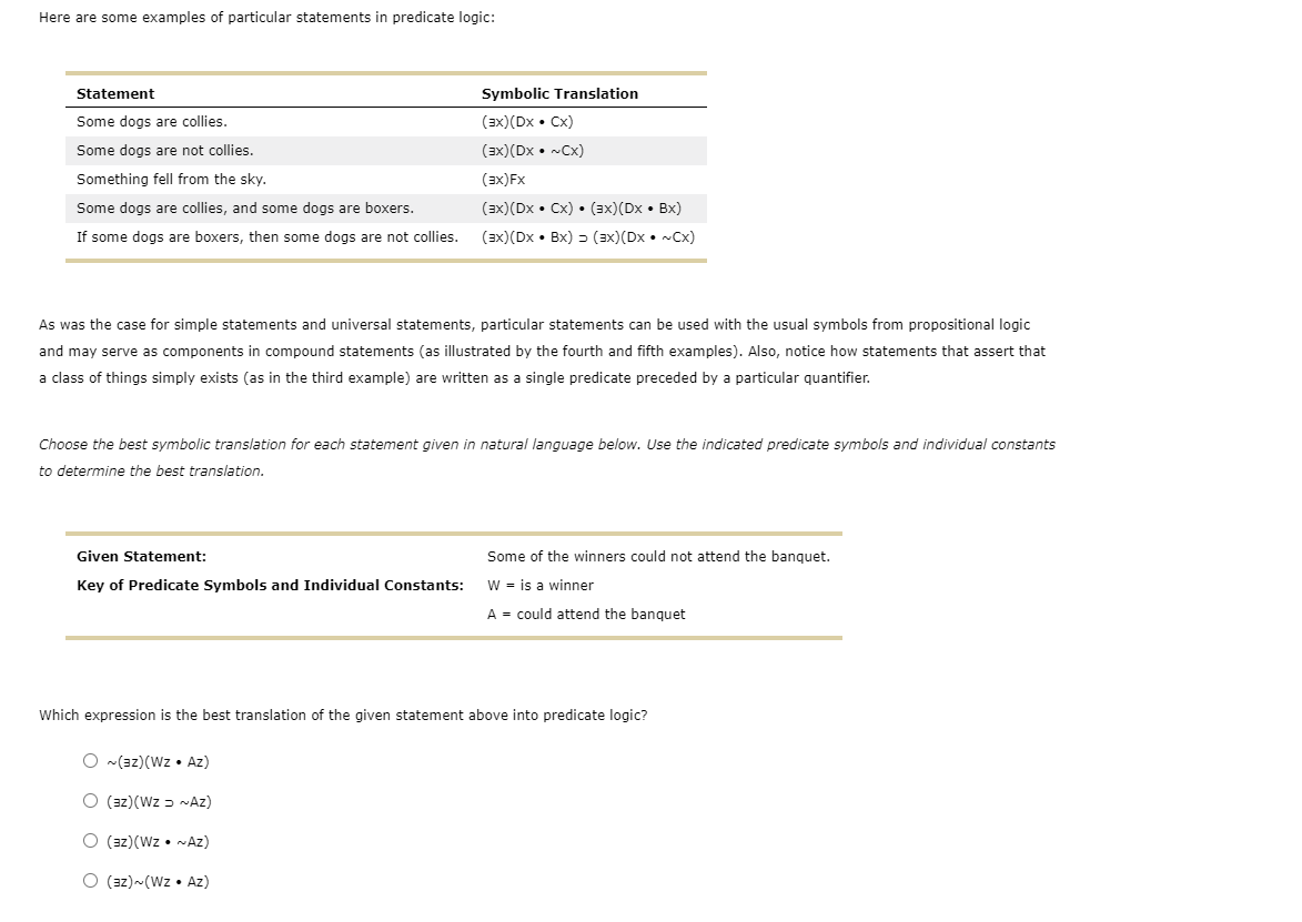 Solved 3. Particular Statements in Predicate Logic In | Chegg.com