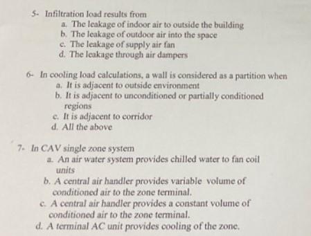 Solved 5. Infiltration load results from The leakage of | Chegg.com
