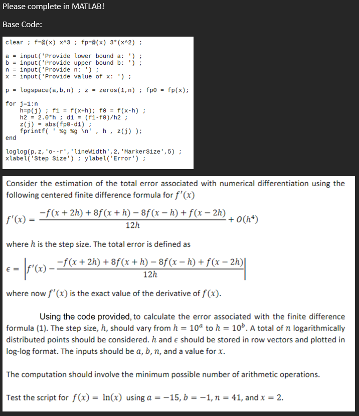 Solved Please complete in MATLAB! Base Code: Consider the | Chegg.com