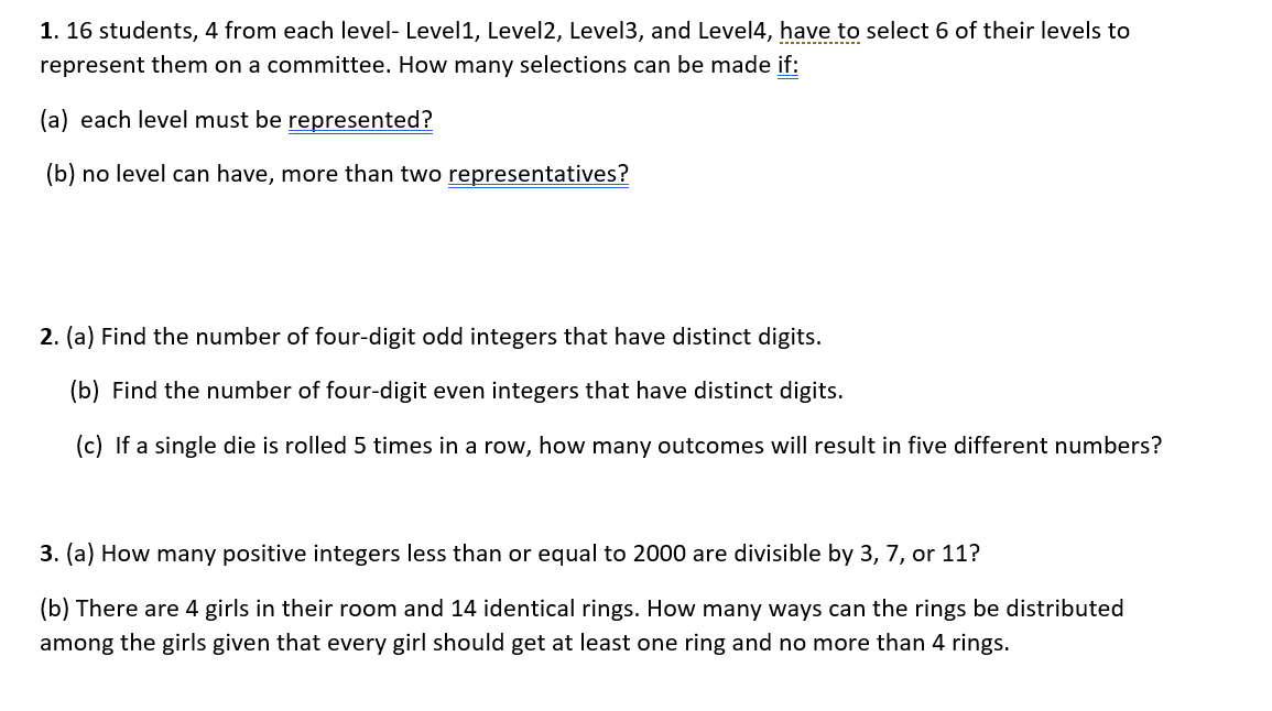 Solved 1. 16 students, 4 from each level- Level1, Level2, | Chegg.com