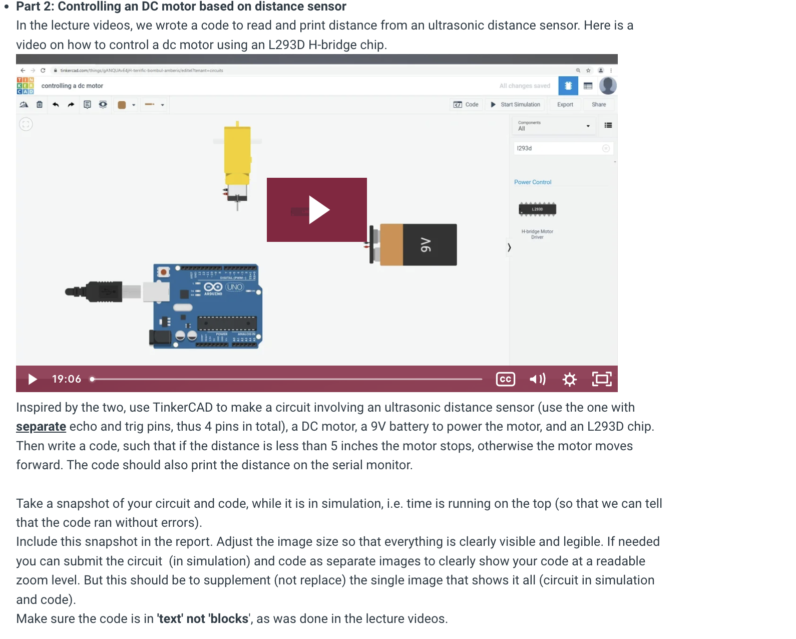 Solved Part 2: Controlling an DC motor based on distance | Chegg.com