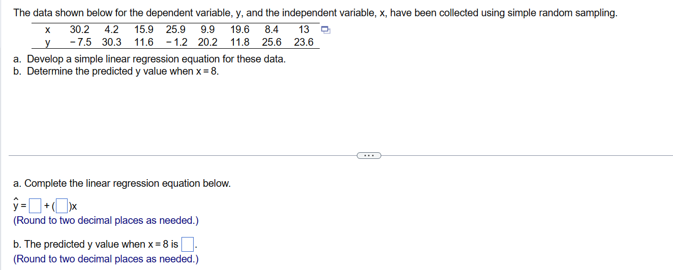 Solved a. Develop a simple linear regression equation for | Chegg.com