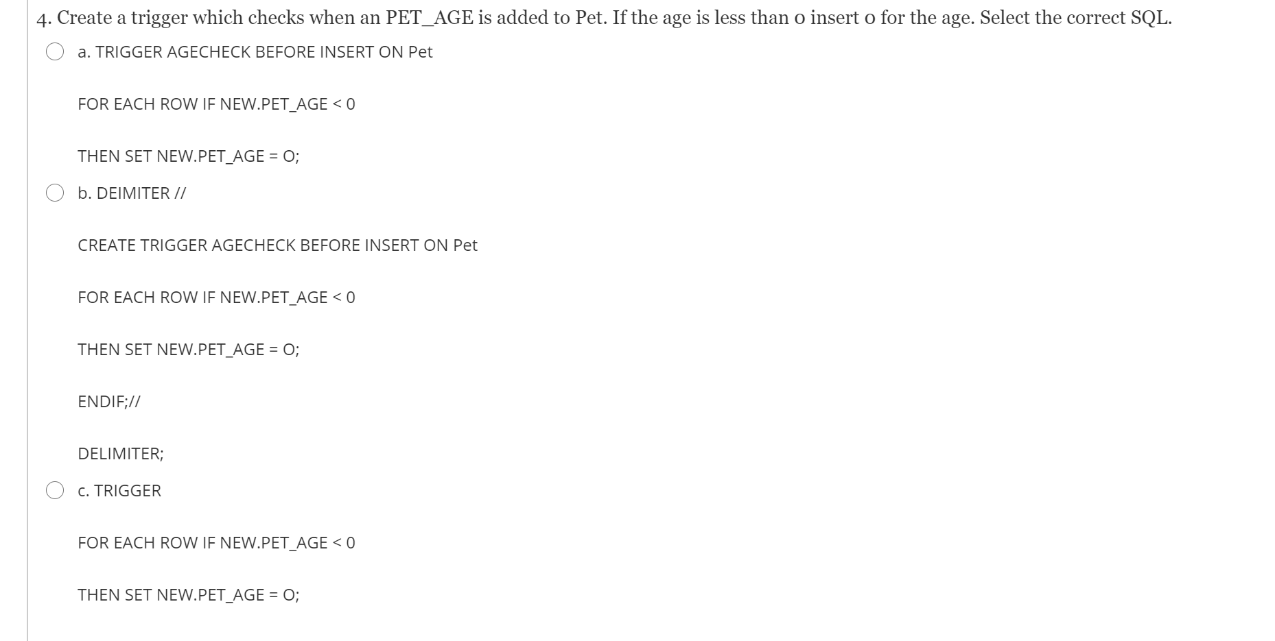 Solved Pet PET_ID int PET_BREED varchar(17) PET_NAME | Chegg.com
