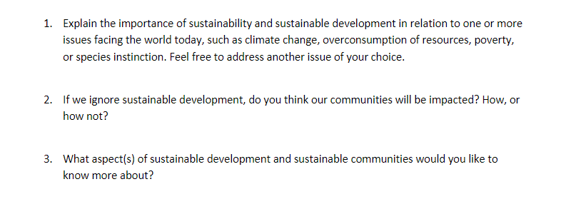 Solved 1. Explain the importance of sustainability and | Chegg.com