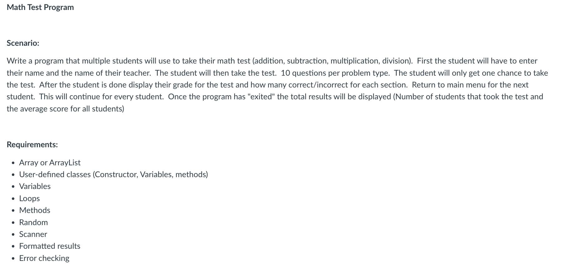 Solved Scenario Write A Program That Multiple Students Will Chegg