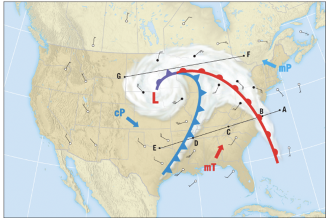 Solved If you are at point A, a _______ front is approaching | Chegg.com