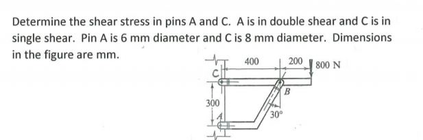 Solved Determine the shear stress in pins A and C. A is in | Chegg.com