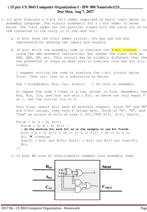 Solved (15 pts) CS 3843 Computer Organization I·HW #08 | Chegg.com