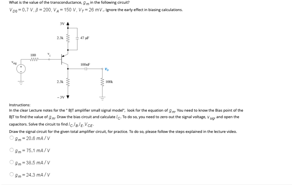 Solved What is the value of the transconductance, gm in the | Chegg.com