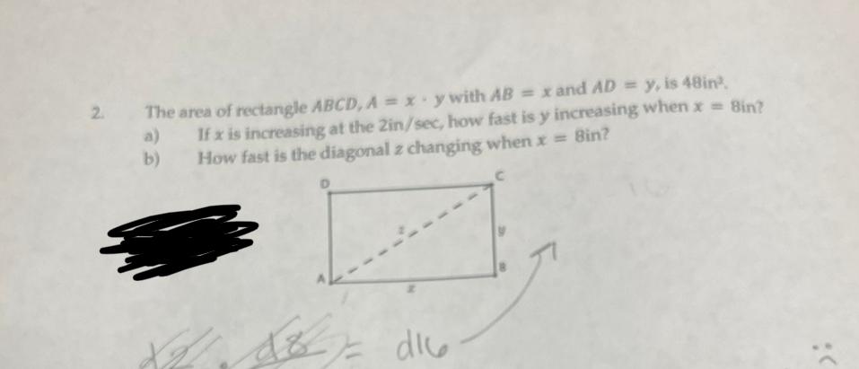 Solved 2. The area of rectangle ABCD,A=x−y with AB=x and | Chegg.com
