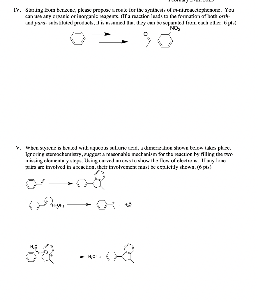Solved IV. ﻿Starting from benzene, please propose a route | Chegg.com