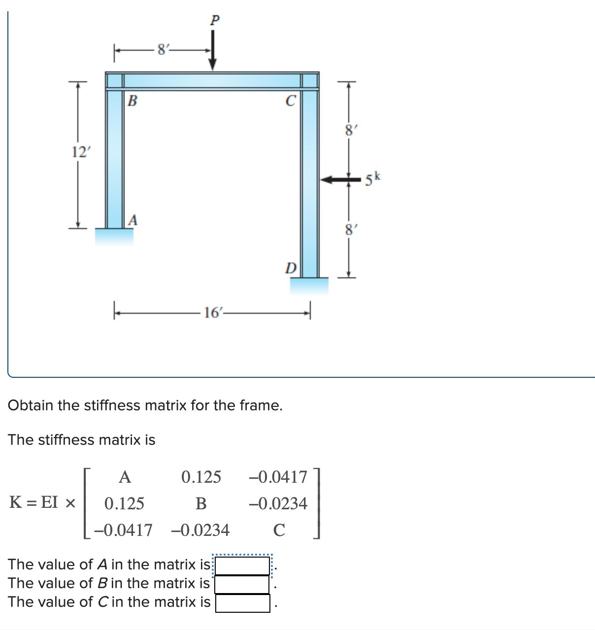 Solved Obtain the stiffness matrix for the frame. The | Chegg.com