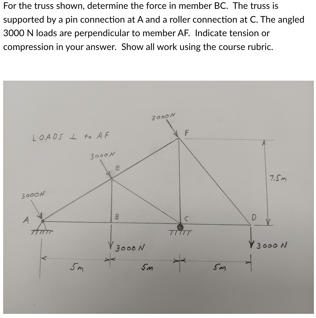 Solved For the truss shown, determine the force in member | Chegg.com