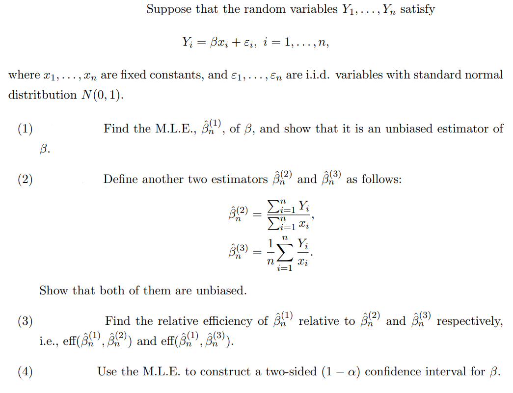 Suppose That The Random Variables Y1yn Satisfy 