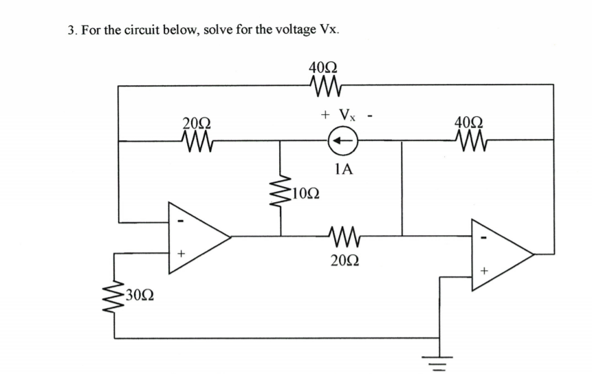 Solved 3. For the circuit below, solve for the voltage Vx. | Chegg.com