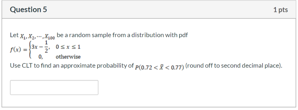 Solved Question 5 1 pts Let x1,X2,...,X00 be a random sample | Chegg.com