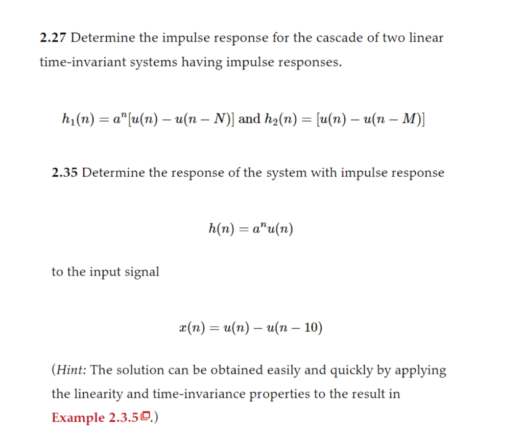 Solved 2.27 Determine the impulse response for the cascade | Chegg.com
