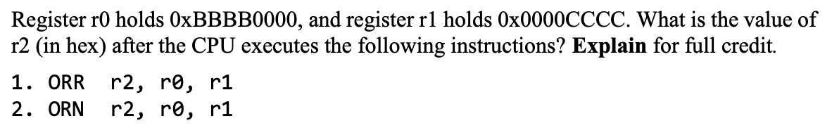 Solved Register r0 holds 0xBBBB0000, and register r1 holds | Chegg.com