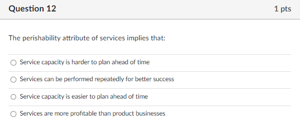 Solved The perishability attribute of services implies that: | Chegg.com