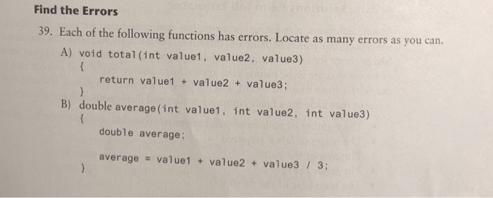 Solved Find the Errors 39. Each of the following functions | Chegg.com