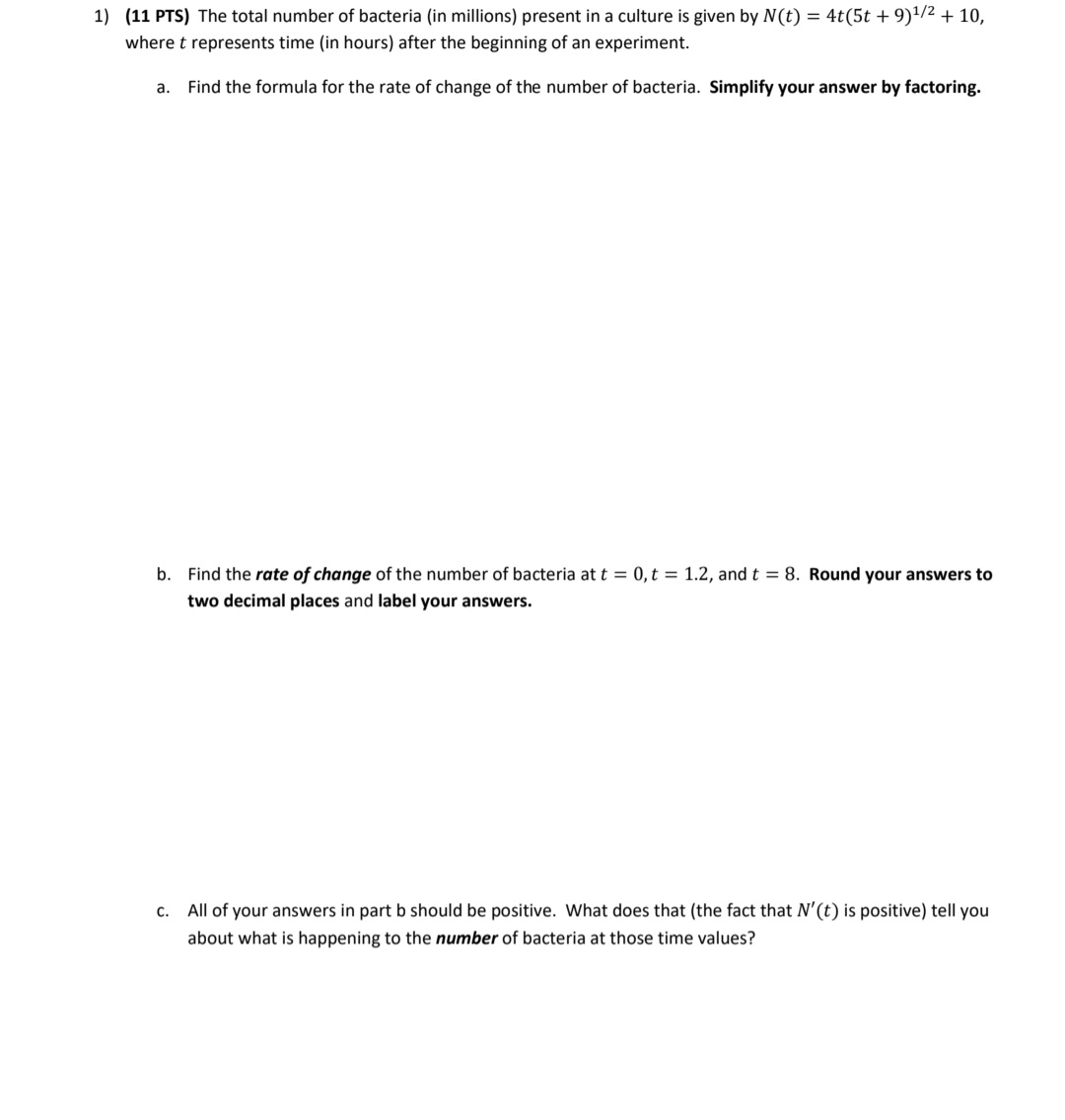 Solved 1) (11 PTS) The total number of bacteria (in | Chegg.com