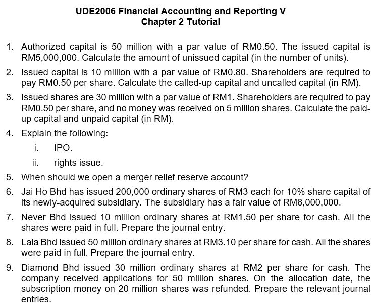 Solved UDE2006 Financial Accounting and Reporting V Chapter | Chegg.com