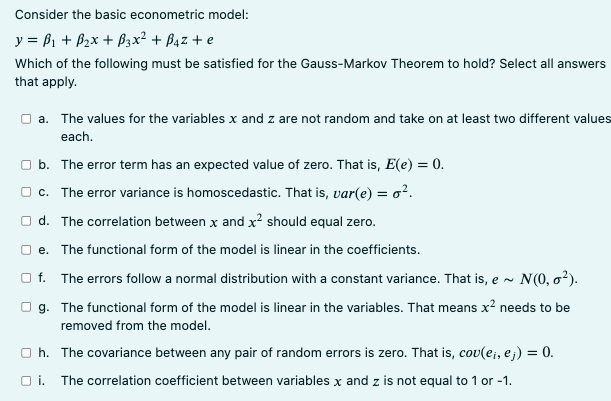 Solved Consider the basic econometric model: y = B1 + B2x + | Chegg.com