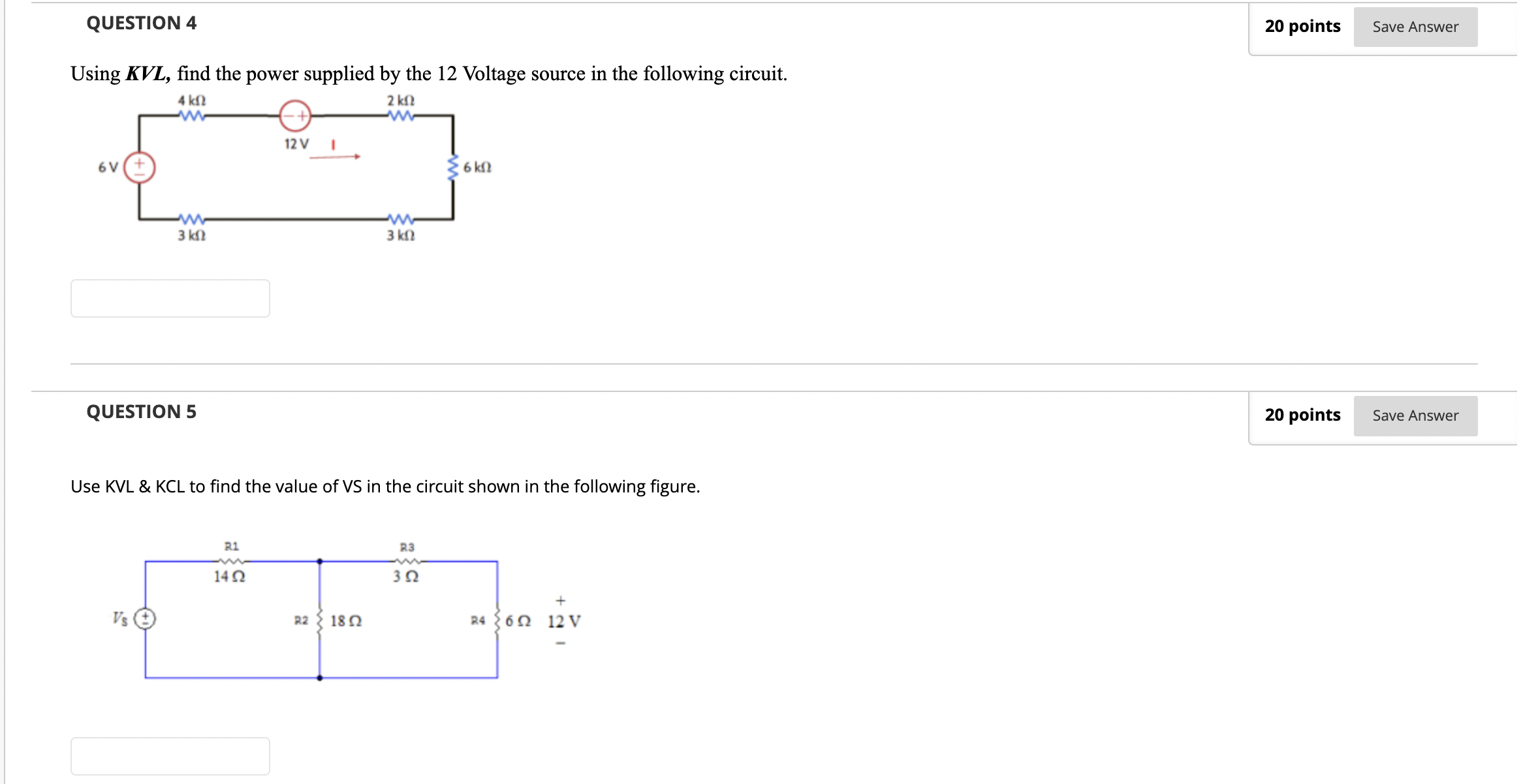 Solved Using KVL, find the power supplied by the 12 Voltage | Chegg.com