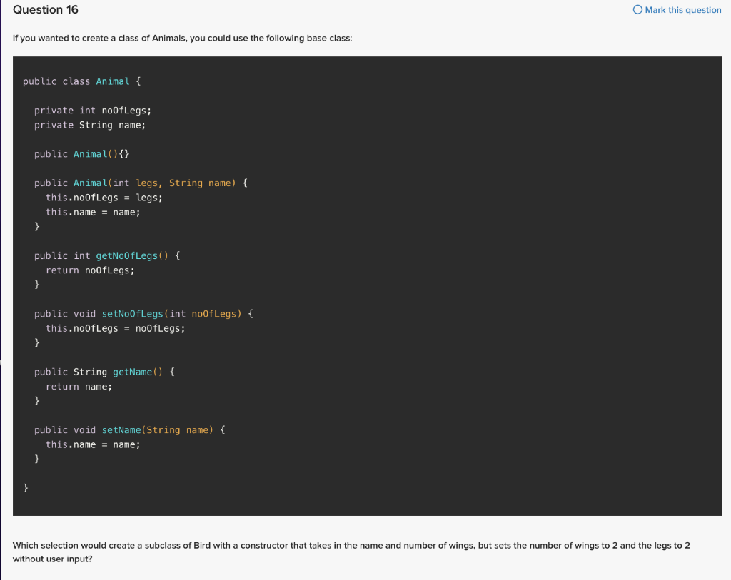 Solved If you wanted to create a class of Animals, you could | Chegg.com