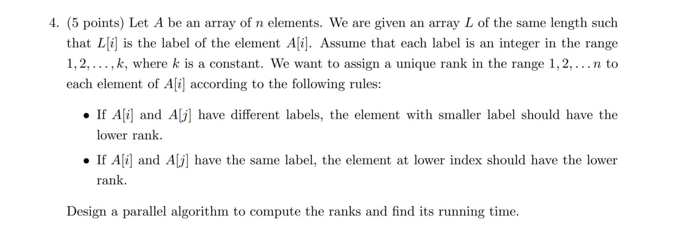4. (5 points) Let A be an array of n elements. We are | Chegg.com