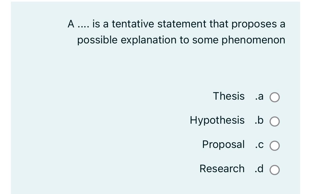 Solved A .... is a tentative statement that proposes a | Chegg.com