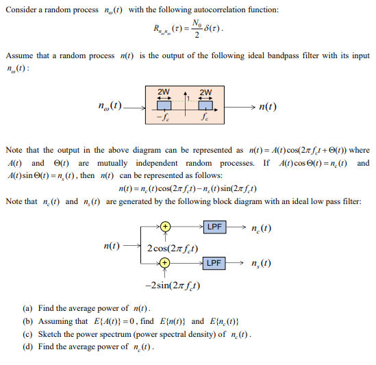 Solved Consider a random process n.(1) with the following | Chegg.com