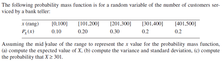Solved The following probability mass function is for a | Chegg.com