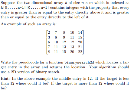 Suppose the two-dimensional array A of size n×m | Chegg.com