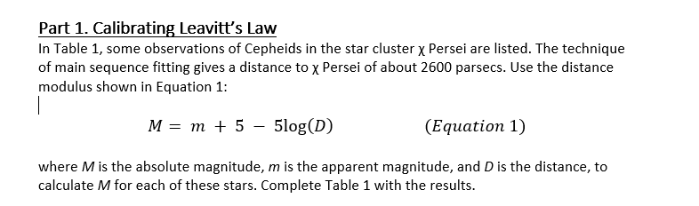 Part 1. Calibrating Leavitt's Law In Table 1, some | Chegg.com