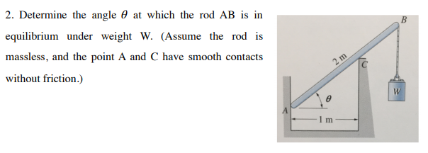 Solved 2. Determine the angle 0 at which the rod AB is in | Chegg.com