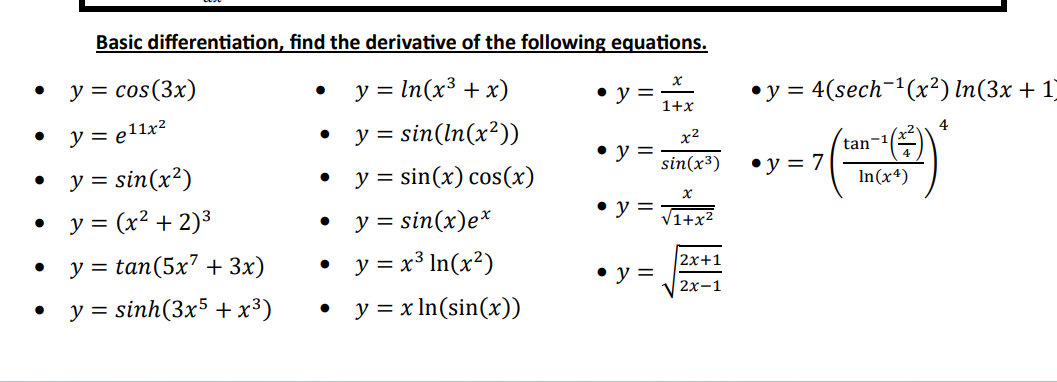Solved Basic differentiation, find the derivative of the | Chegg.com