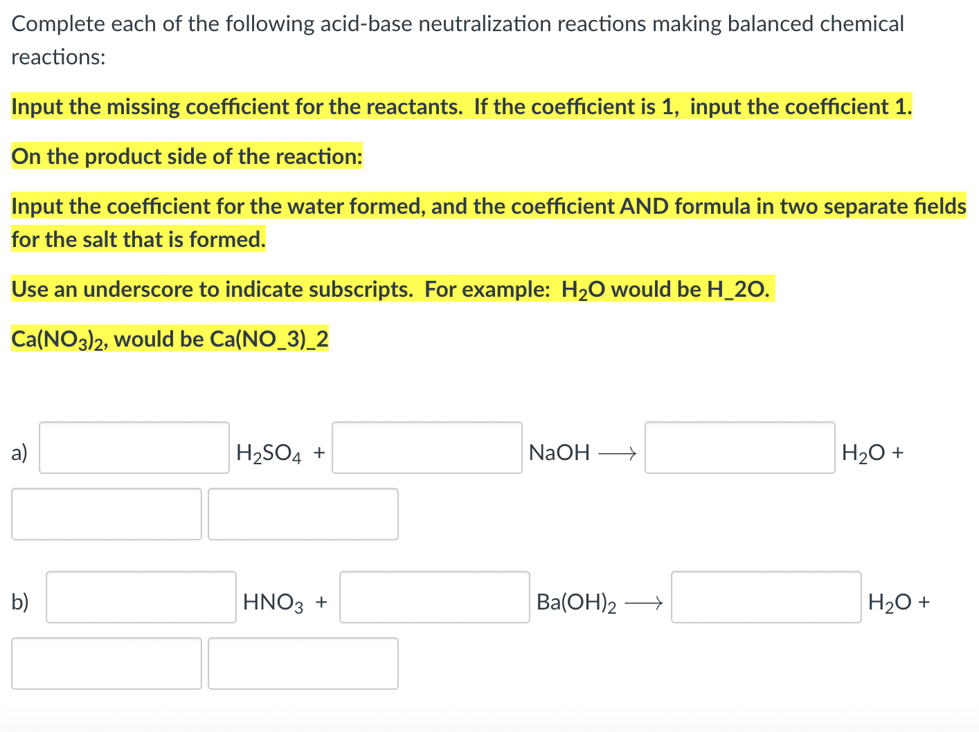 Solved Complete each of the following acid-base | Chegg.com