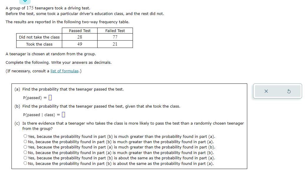 Solved A group of 175 teenagers took a driving test. Before | Chegg.com