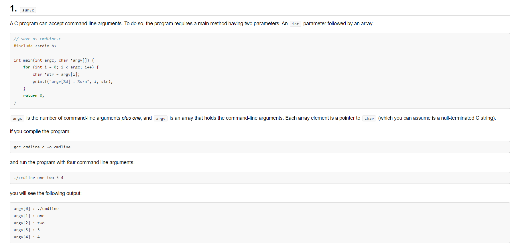 Solved 1. sum.c AC program can accept command-line | Chegg.com