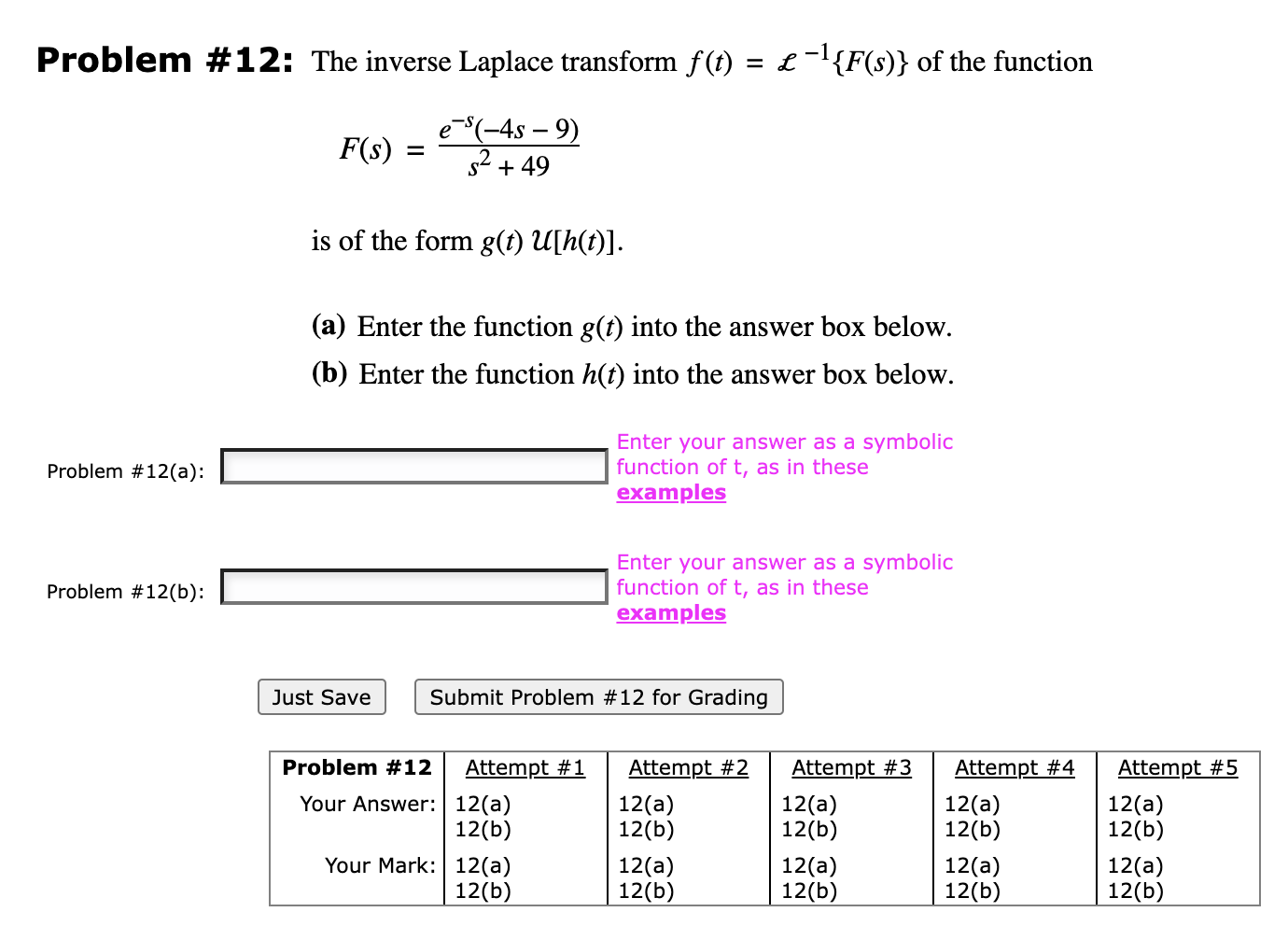 Solved Problem \# 12: The inverse Laplace transform | Chegg.com