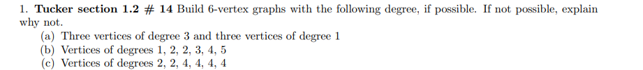 Solved 1. Tucker section 1.2#14 Build 6-vertex graphs with | Chegg.com