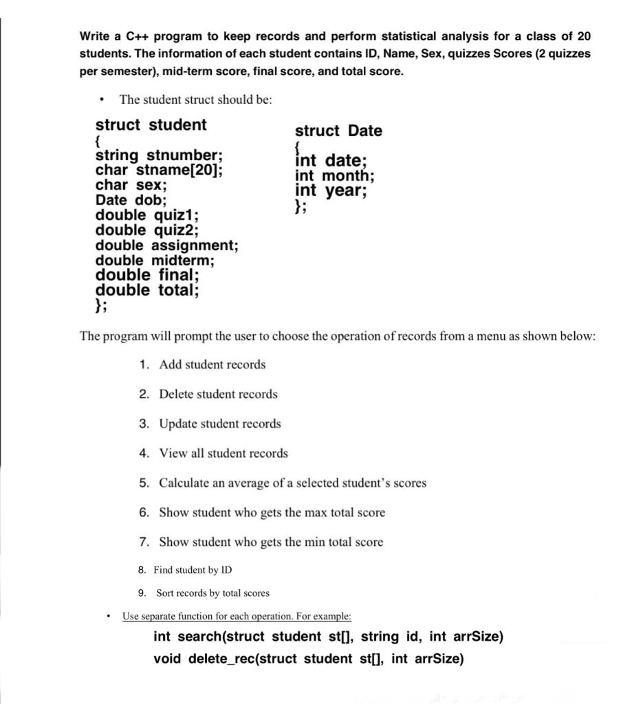 Solved Write a C++ program to keep records and perform | Chegg.com