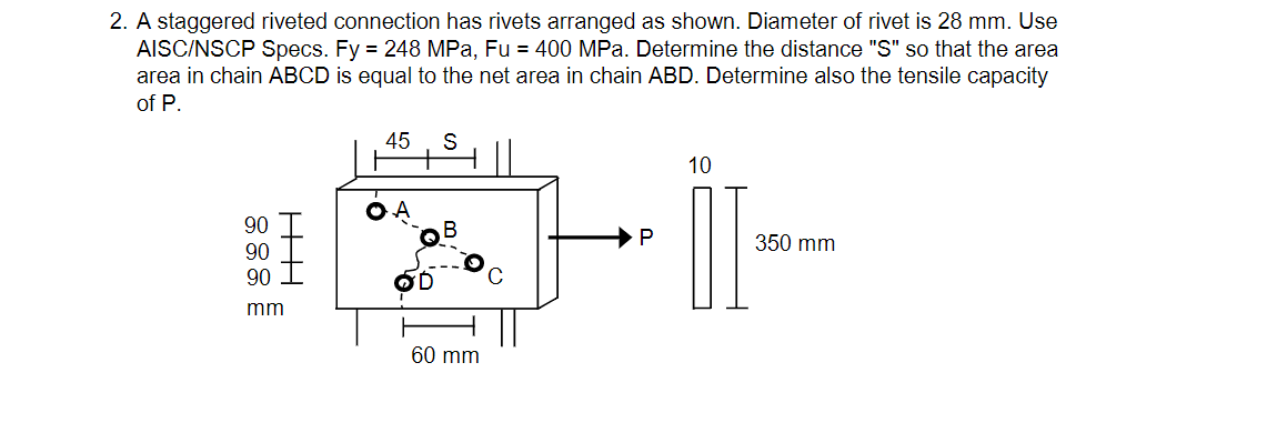 Solved 2. A staggered riveted connection has rivets arranged | Chegg.com